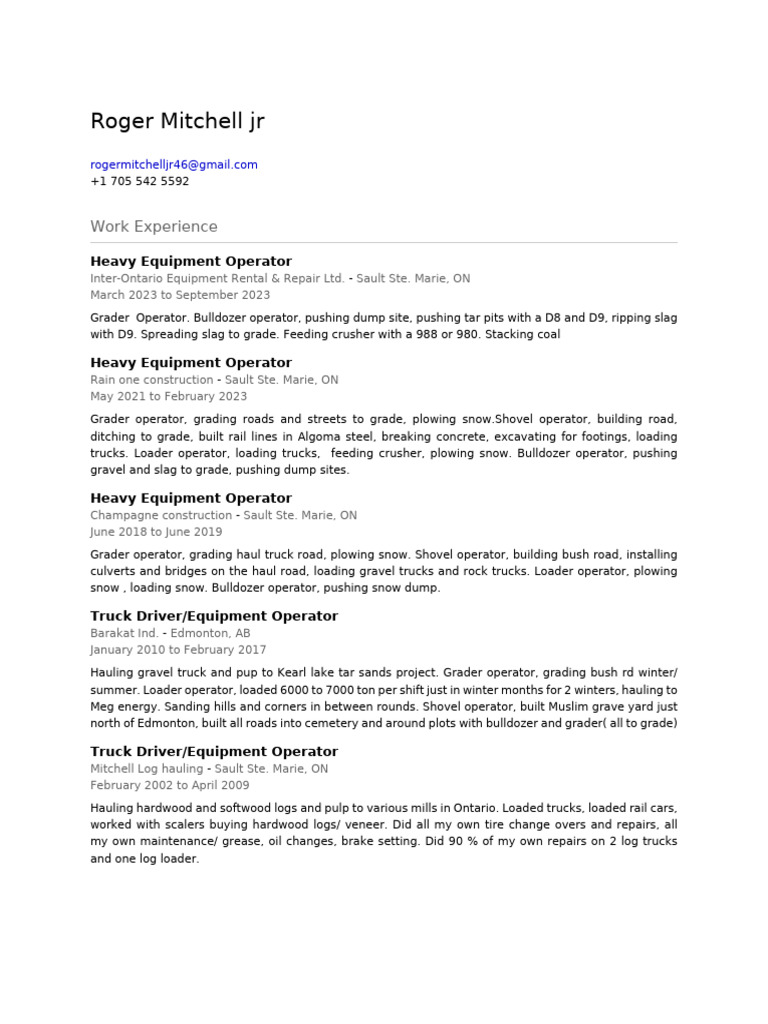Roger Mitchell JR: Work Experience | PDF