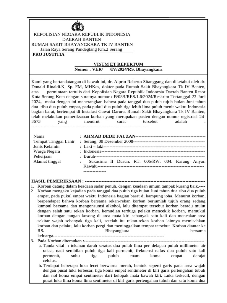 Visum Luka Korban Kekerasan Tumpul | PDF