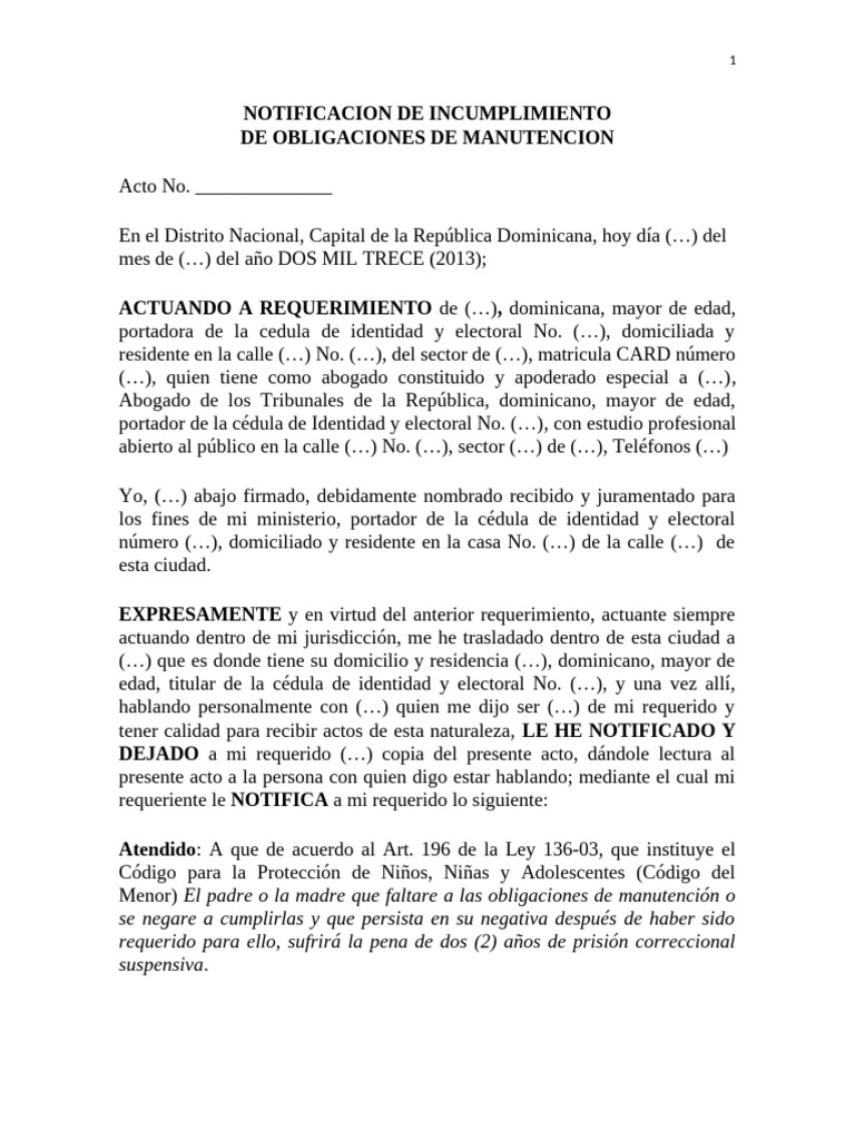 Notificacion Incumplimiento Manutencion | PDF | Pensión alimenticia