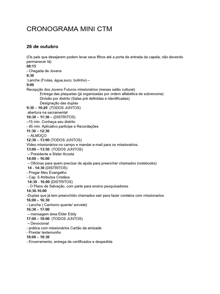 Cronograma Mini CTM | PDF
