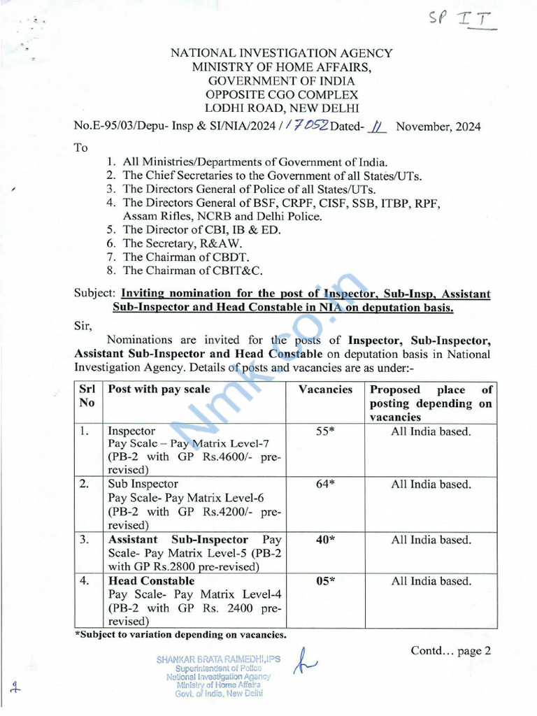 NIA Recruitment 2024-1 | PDF