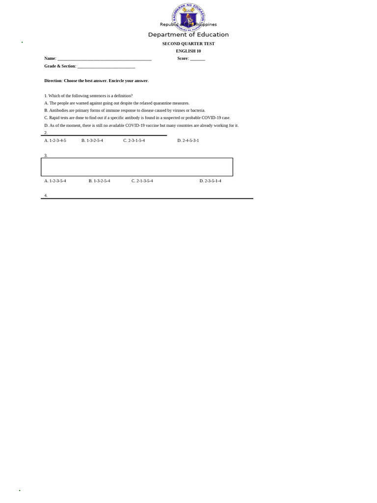 Eng 10 Q2 Test | PDF