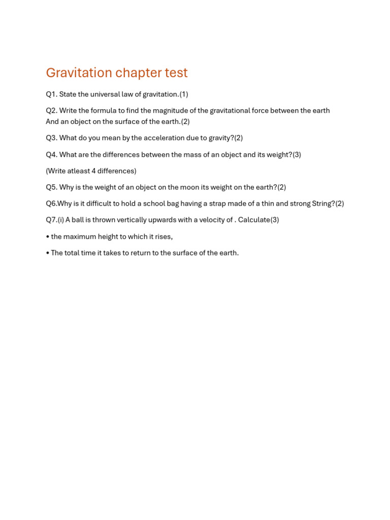 Class 9 Gravitation Test | PDF
