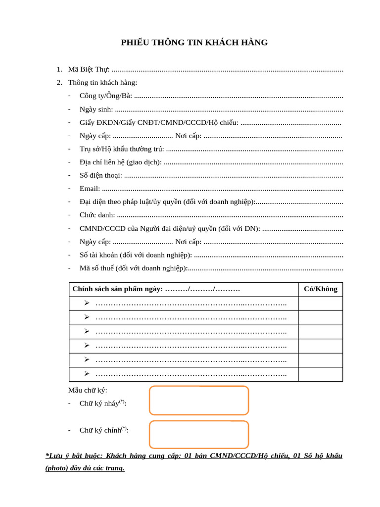 Mẫu 01 - Phiếu thông tin KH | PDF