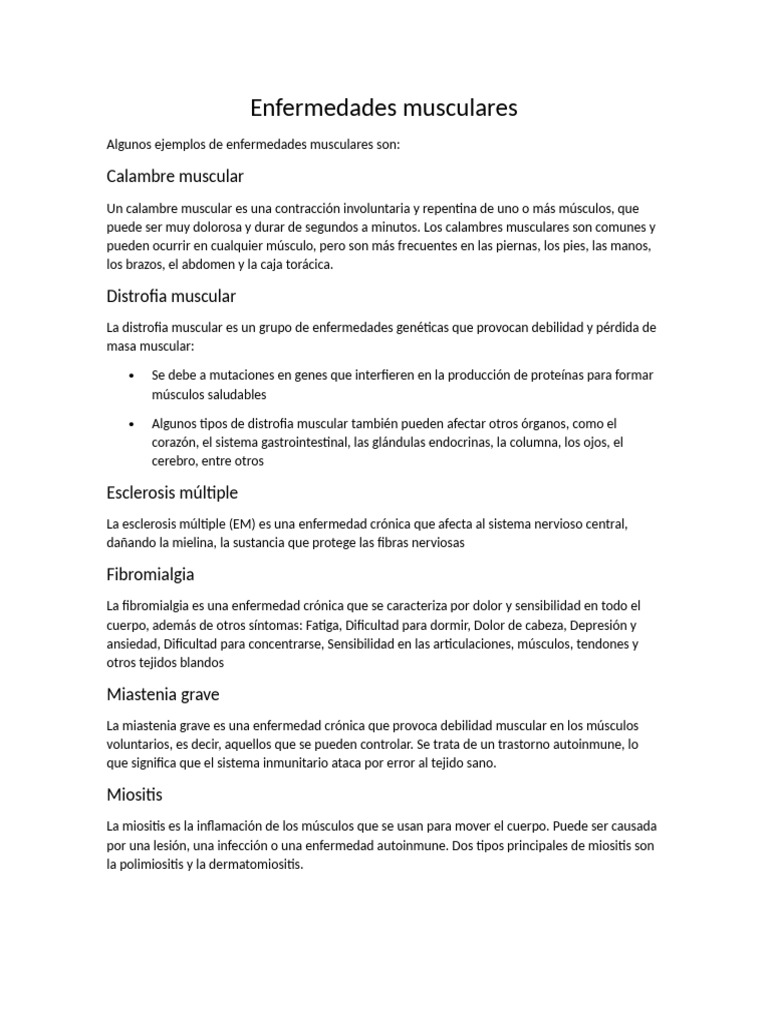Enfermedades Musculares Pdf Músculo Fibromialgia