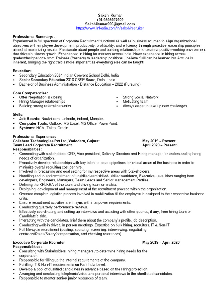 Resume 2 | PDF | Recruitment | Human Resources