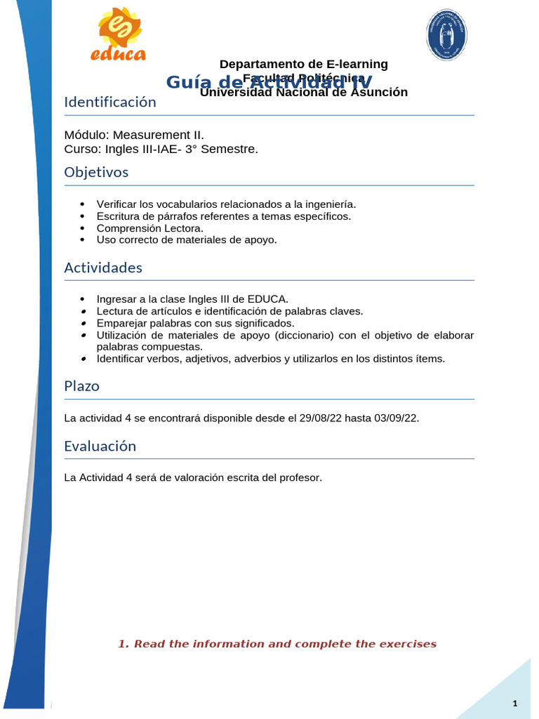 Guía de Actividad Unidad 4 Ingles III-IAE | PDF | Engineering Tolerance | Metrology