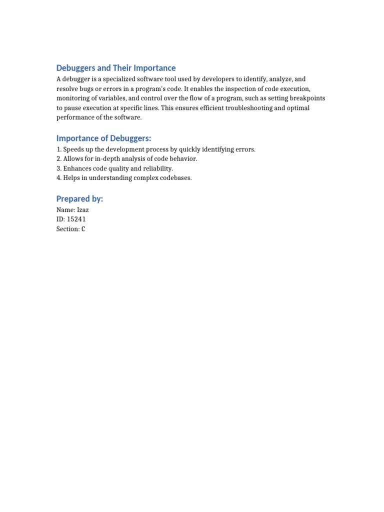 Debuggers and Importance | PDF