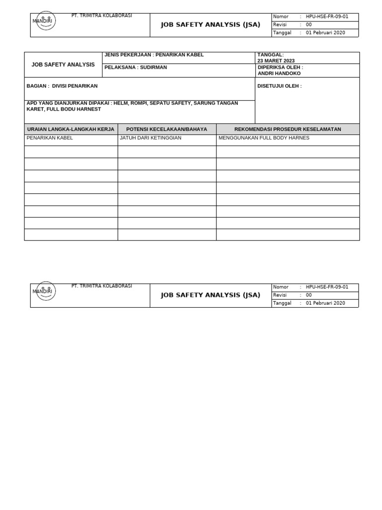Lembar Kerja JSA | PDF