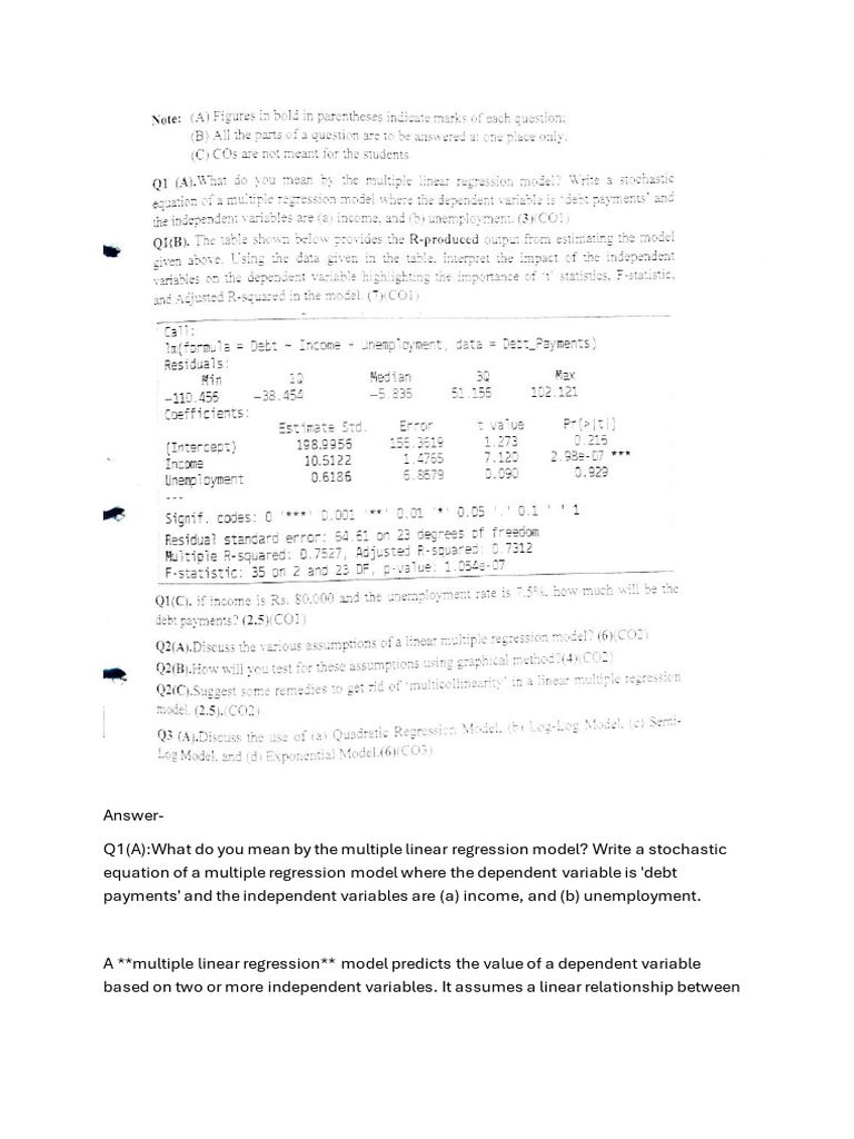 Business Analytics Question Paper Solution | PDF | Linear Regression | Dependent And Independent ...