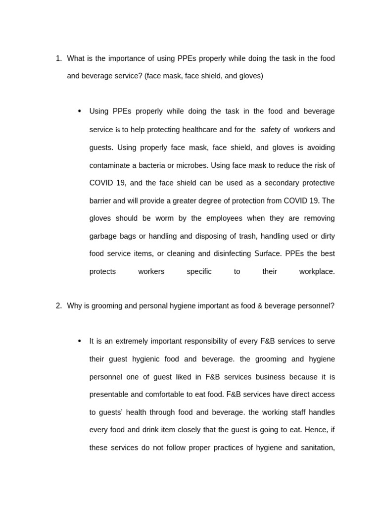F&B Safety: PPE and Hygiene Essentials | PDF | Hygiene | Personal ...