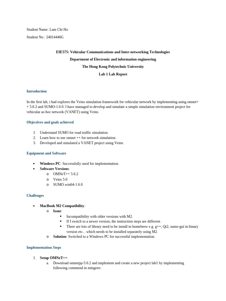 VANET Simulation Lab Report Using Veins | PDF | Bit Rate | Simulation