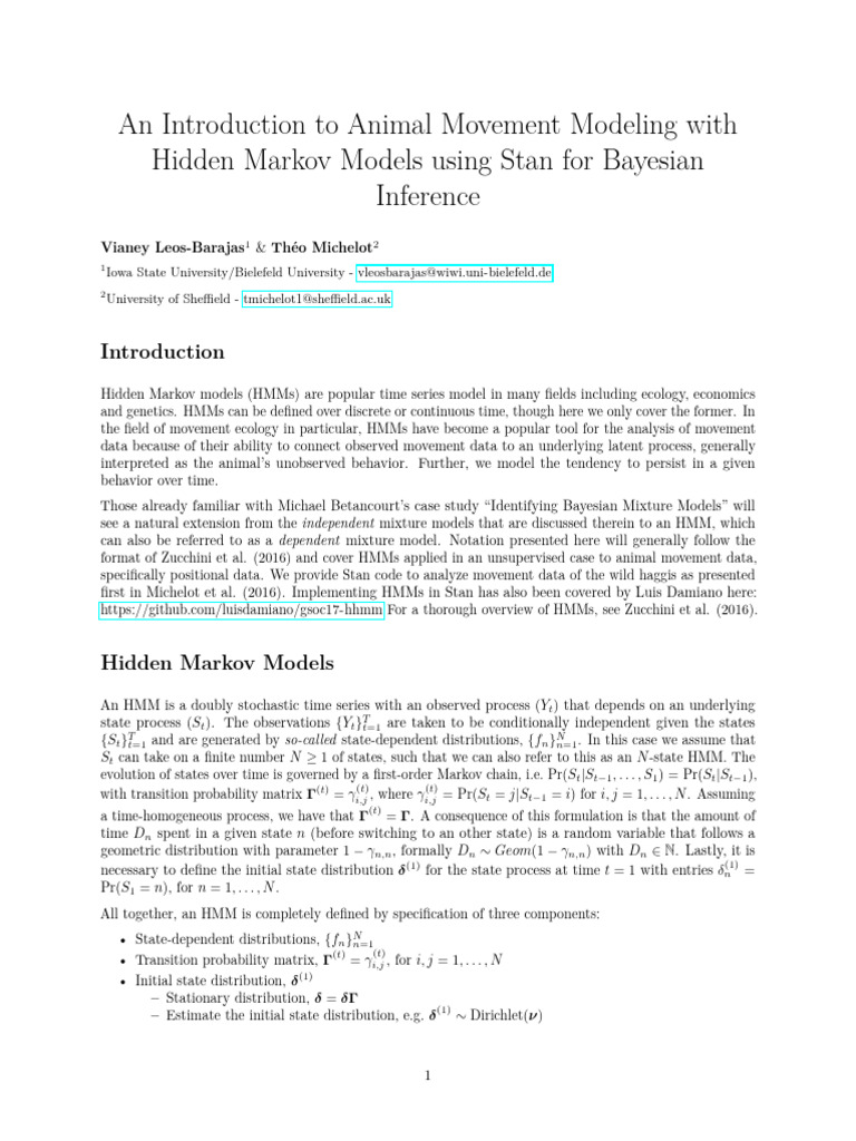 An Introduction To Animal Movement Modeling With Hidden Markov Models ...