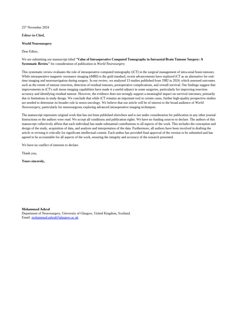 Cover Letter ICT | PDF | Neurosurgery | Surgery