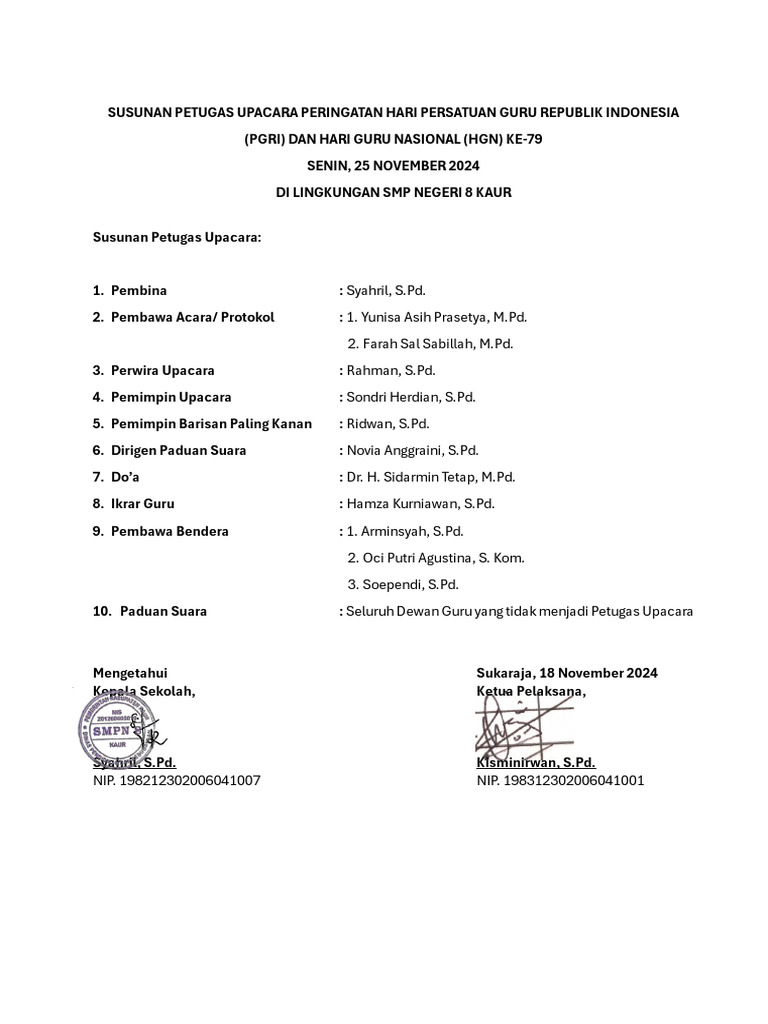 Rangkaian Acara Hut Pgri Dan HGN | PDF