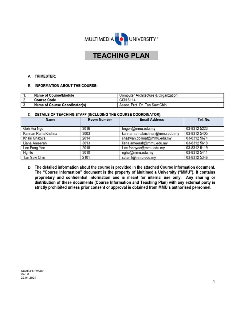 Lecture Plan 2024 | PDF | Central Processing Unit | Input/Output