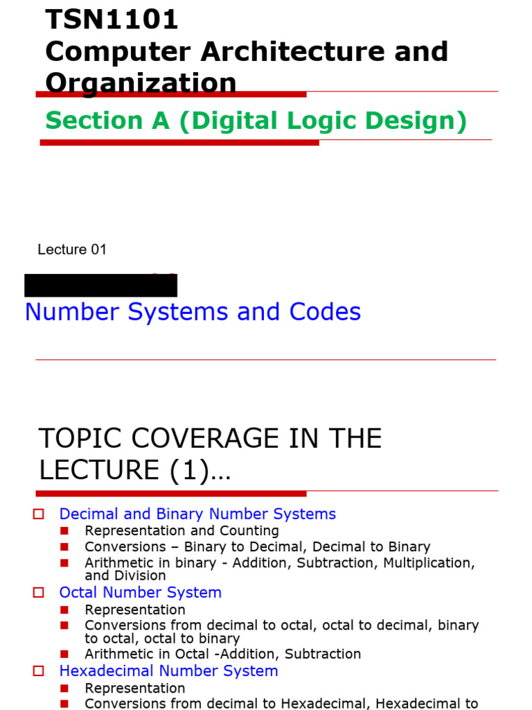 Lec - A-01 - Number Systems and Codes | PDF | Subtraction | Binary Coded Decimal