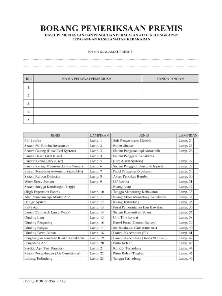 BORANG PEMERIKSAAN SISTEM PASIF AKTIF BORANG MBK 1C (54pg) | PDF