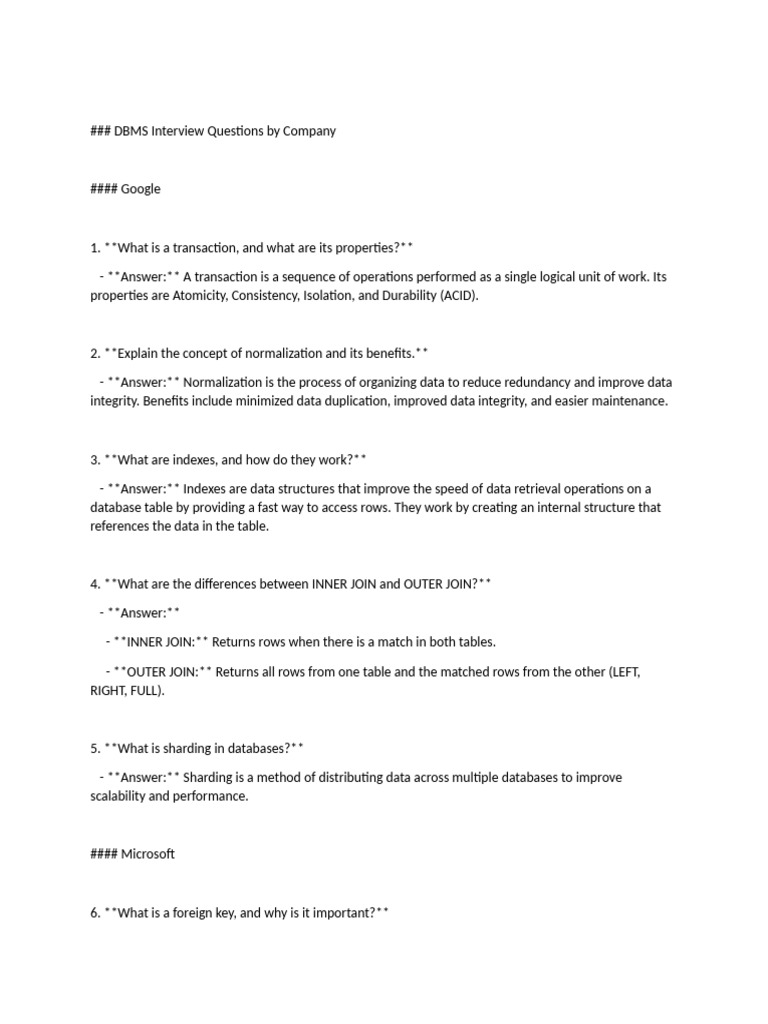 DBMS Interview Questions by Company | PDF | Databases | Relational Database