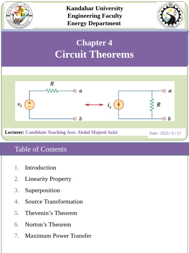 4 Chapter Circuit Theorems | PDF | Electrical Network | Network Analysis (Electrical Circuits)