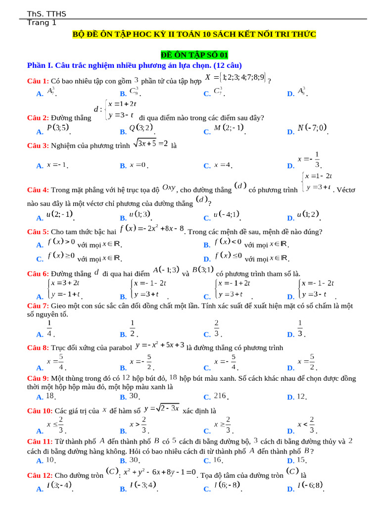 10 de On Tap HK2 Toan 10 KNTT Cau Truc Moi | PDF