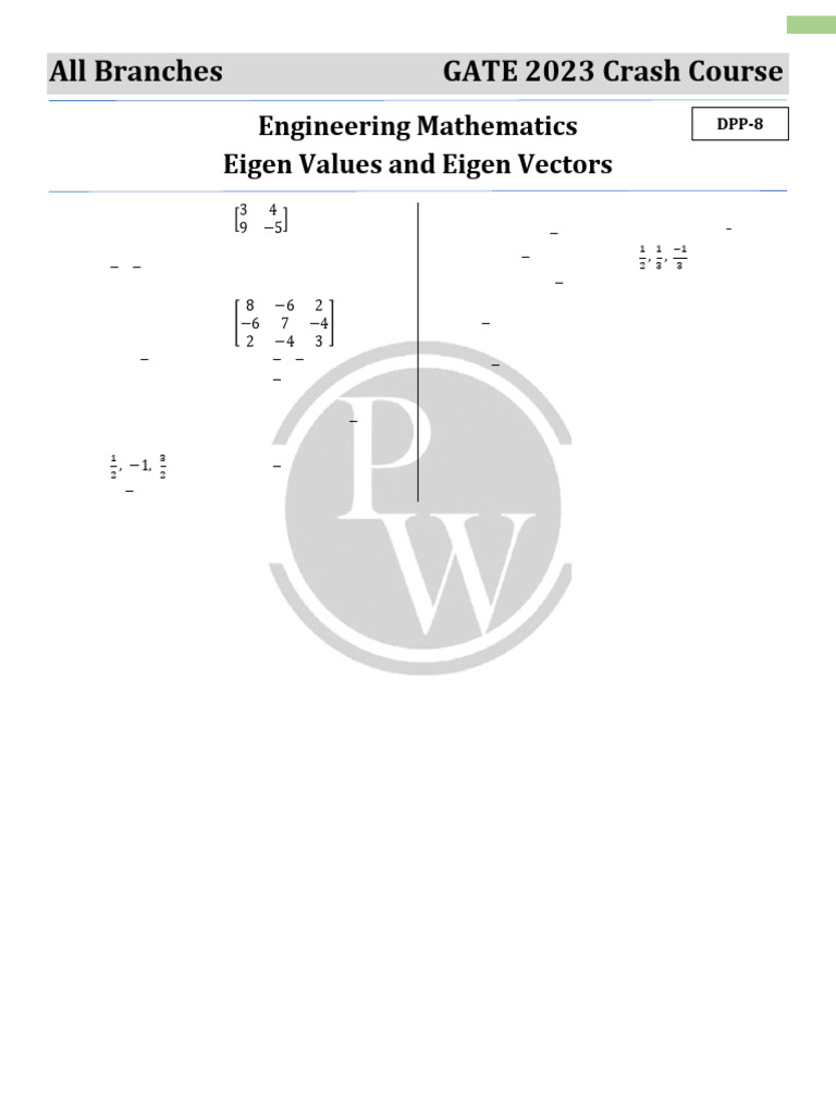 Linear Algebra - Eigen Value & Eigen Vector - DPP-08 | PDF | Eigenvalues And Eigenvectors ...