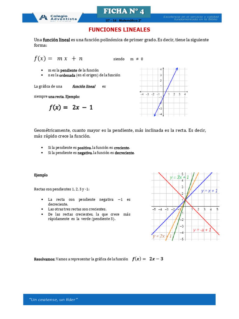 Ficha #4: Funciones Lineales | PDF
