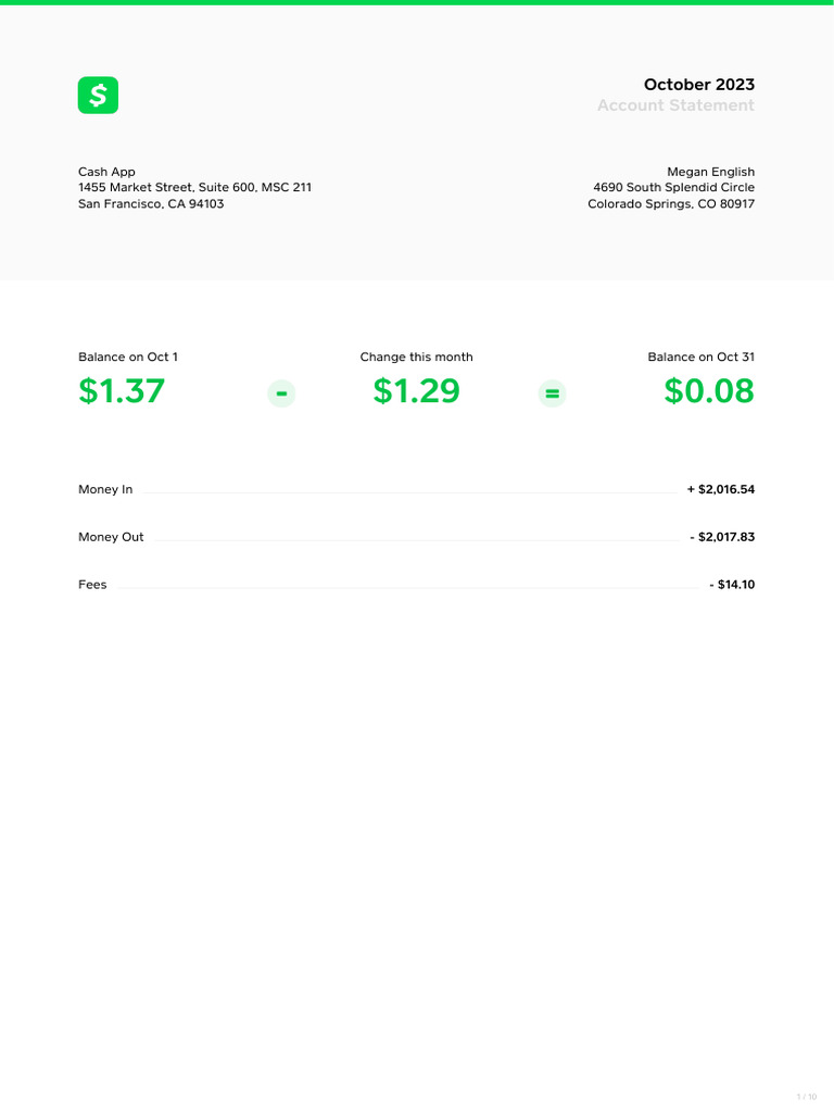 October 2023 Cash App Statement | PDF | Cash | Debit Card