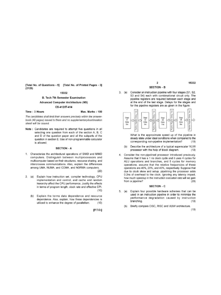 CS-412 - IT-414 Advanced Computer Architecture (NS) 02-14-Cse | PDF
