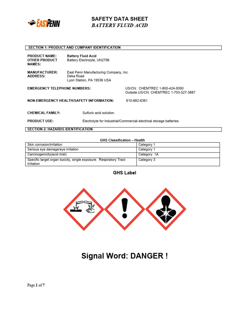 Battery Fluid Acid | PDF | Firefighting | Sulfuric Acid