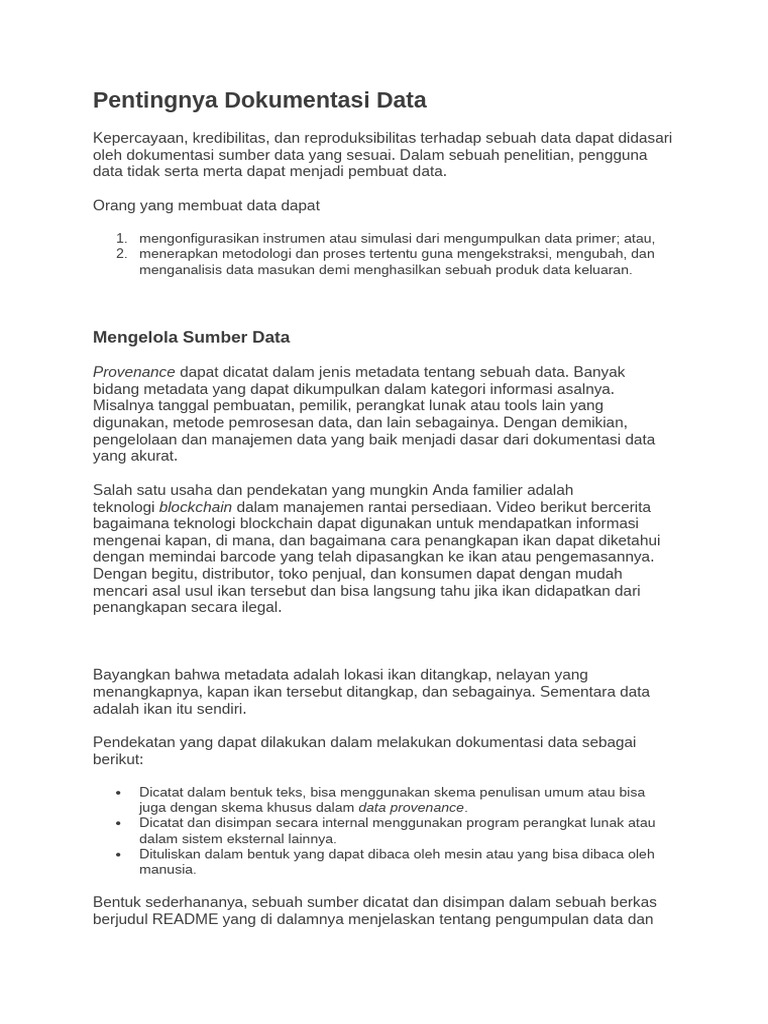 Pentingnya Dokumentasi Data | PDF