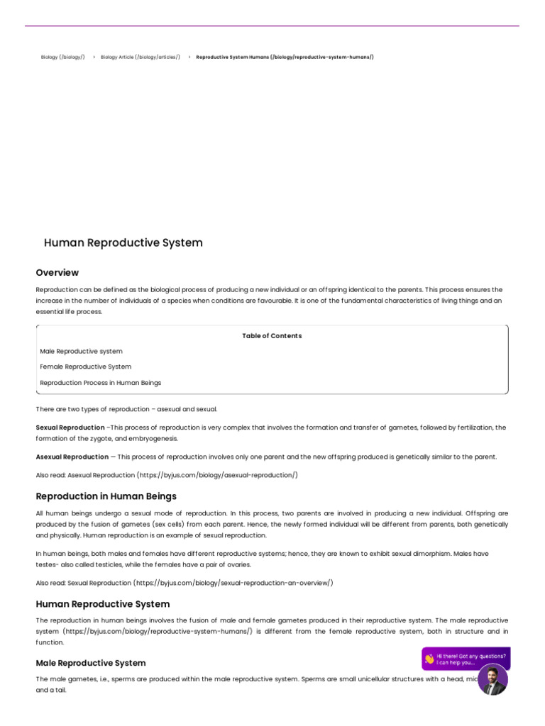 Human Reproductive System - Male and Female Reproductive Organs | PDF ...