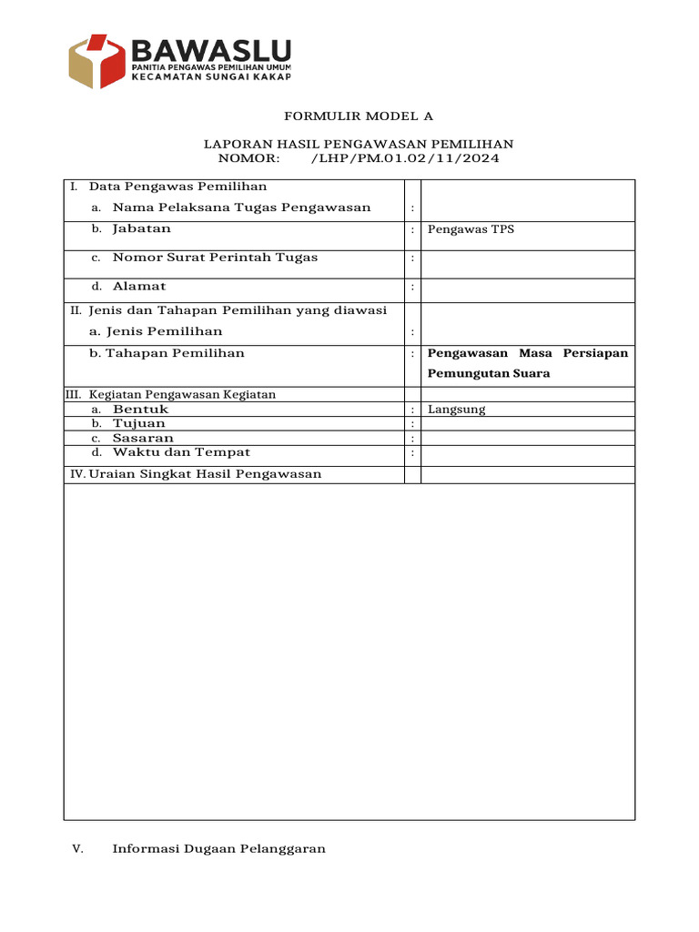 Ptps 02.Formulir Model a Pengawasan Masa Persiapan Pemungutan Suara | PDF Ptps 02.Formulir Model a Pengawasan Masa Persiapan Pemungutan Suara | PDF