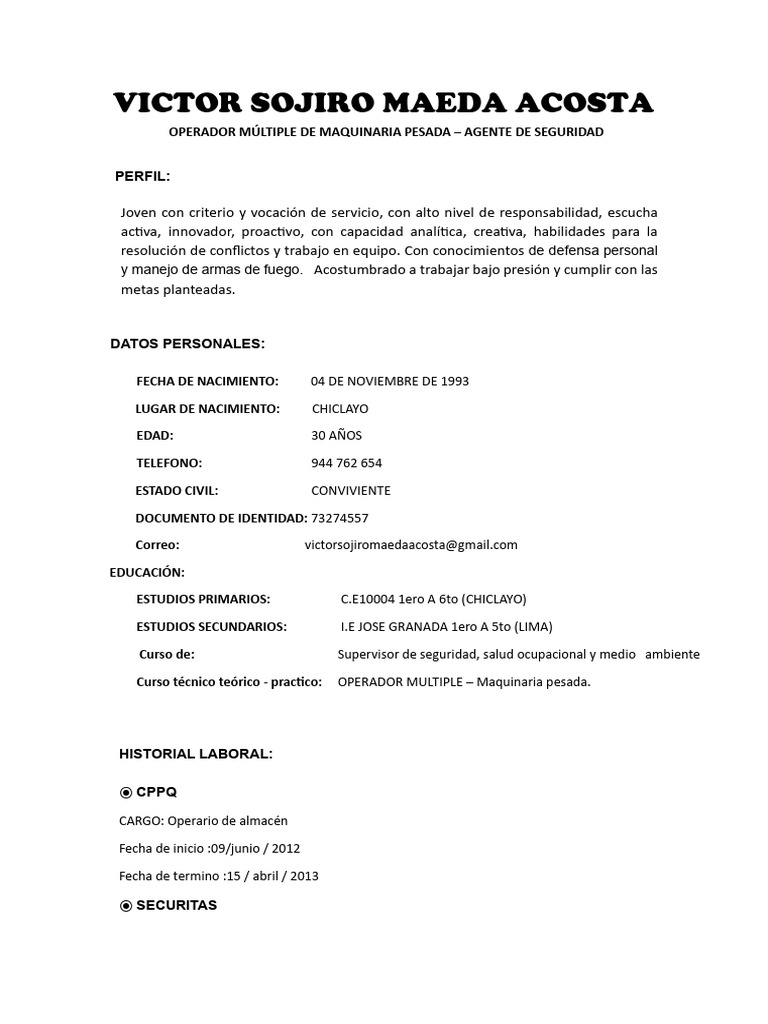 CV - Victor Sojiro Maeda Acosta - Nuevo | PDF