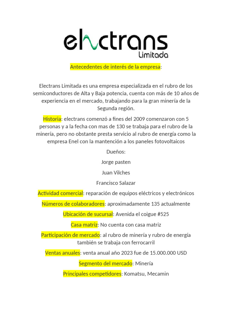 Electrans Limitada | PDF | Minería | Business