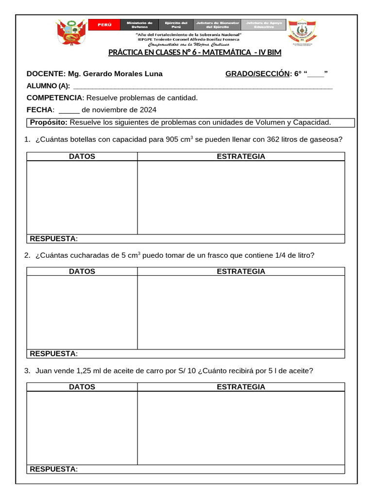 Practica en Clases 6 - Matematica - Problemas Con Unidades de Volumen y ...