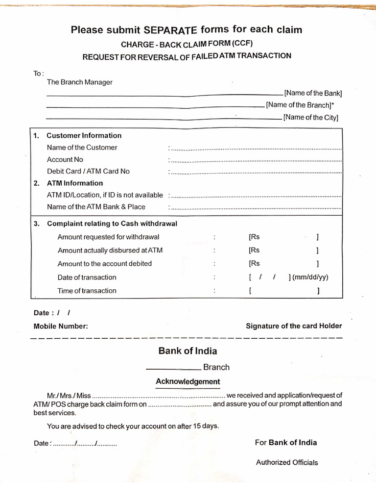 Boi Pos & Atm Failed Form | PDF