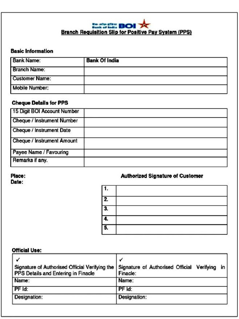 Boi Positive Pay Form | PDF
