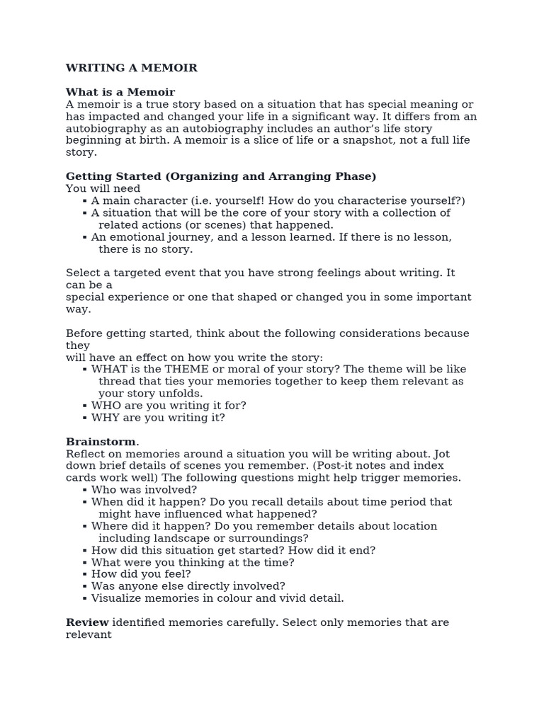 WRITING A MEMOIR | PDF