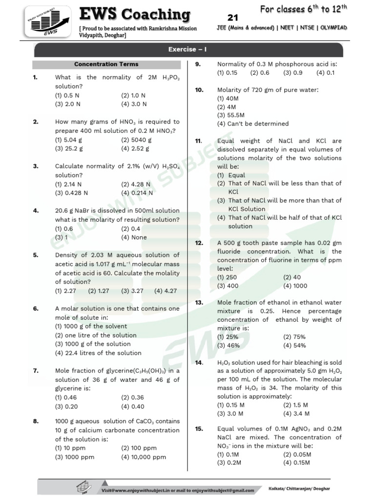 Solution Module Exercise Question | PDF | Concentration | Solubility Solution Module Exercise Question | PDF | Concentration | Solubility