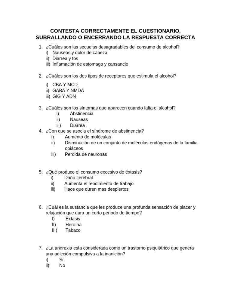 Contesta Correctamente El Cuestionario | PDF