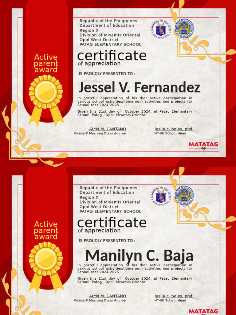 Parents' Certificate S.Y2023-2024 | PDF | Philippines | Public ...