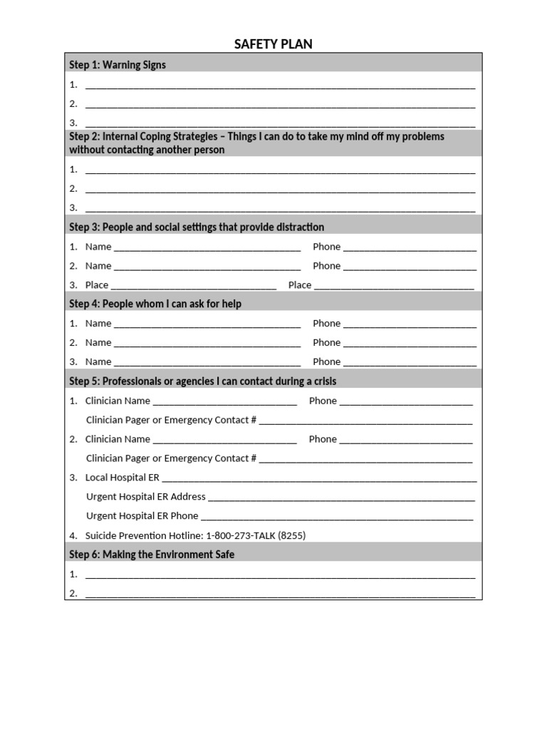 Safety Plan | PDF | Thought | Behavioural Sciences