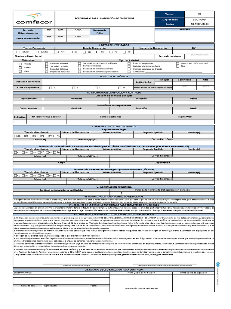 Afiliación Empresarial a Comfacor | PDF | Salario | Documento de identidad