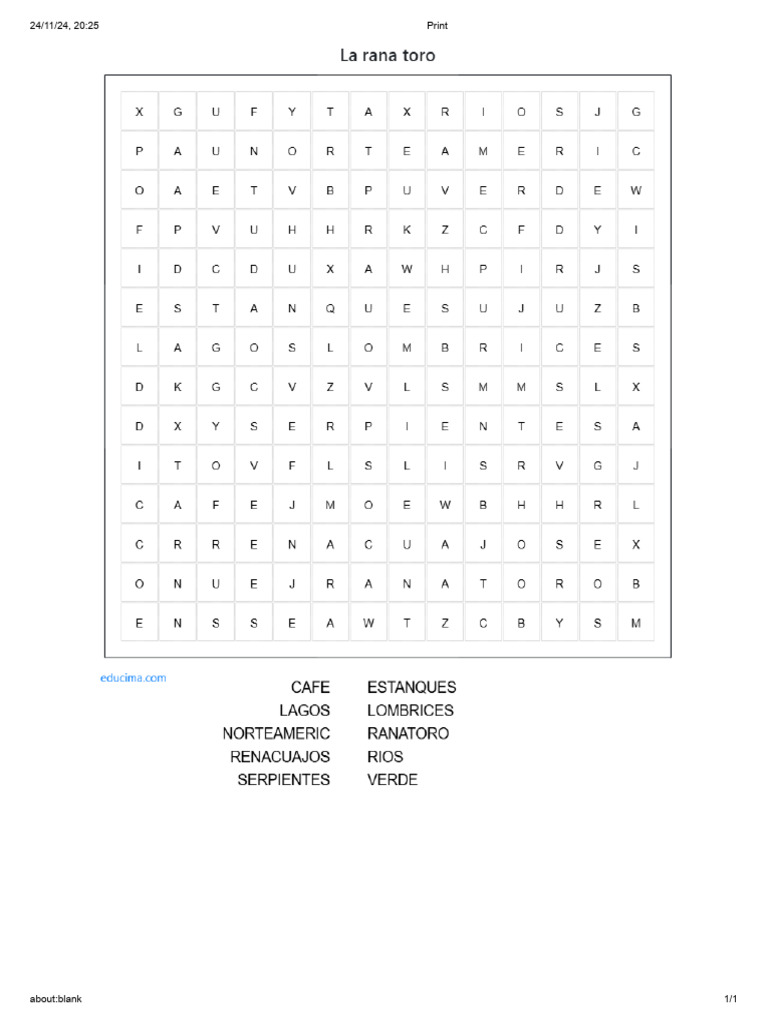 Sopa de Letras de Rana Toro | PDF