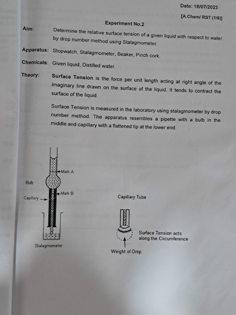 Experiment 1 Applied Chemistry | PDF | Surface Tension | Liquids