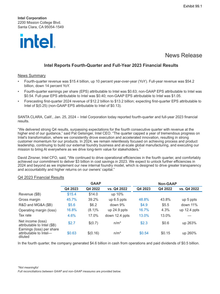 Intel Earnings Release - 2023 | PDF | Equity (Finance) | Intel