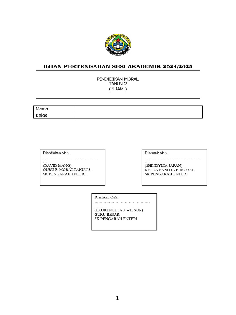 Upsa Pendidikan Moral Tahun 2 | PDF