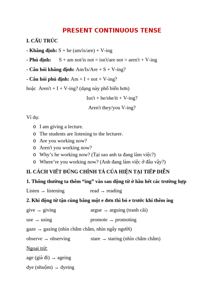 Present Continuous Tense | PDF