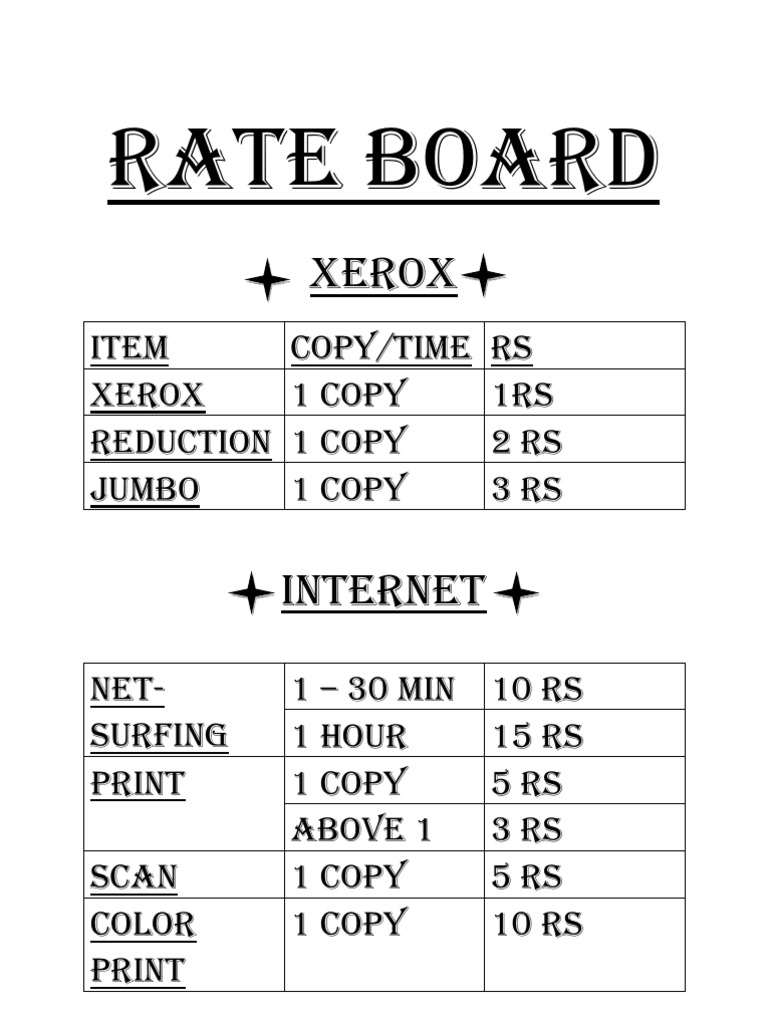 Rate Chart | PDF | Computers | Technology & Engineering